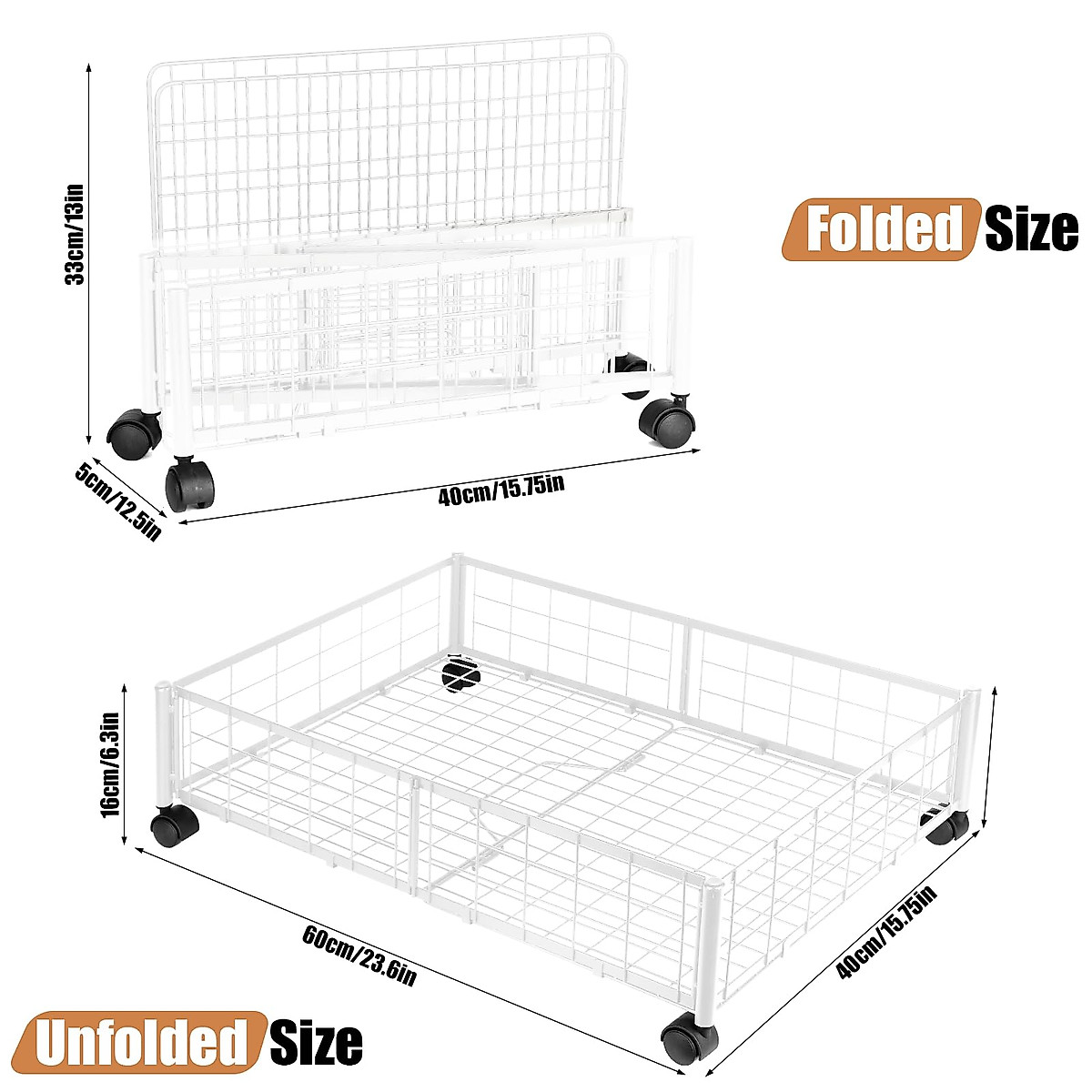 Kmise Underbed Storage With Wheels,2 Pcs Metal Under Bed Storage Containers For Bedroom Clothes Blankets Toy Book Bedding Shoes Storage Organizer (White, 2 Pcs)