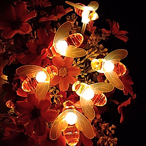 Dreamworth Plug in Bee String Lights, 33Ft 100 Led Bee Shape Fairy String Lights 8 Modes String Lights for Garden, Patio, Lawn Decoration (Warm White)