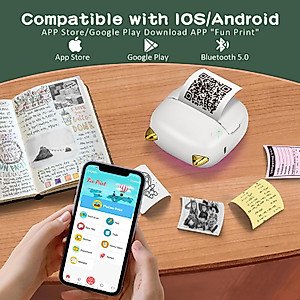 BAISHUN Thermal Mini Printer with RGB Light - Portable Wireless Pocket Bluetooth Inkless Photo Printer for iOS Android Mobile Phone, for Students, Lovers, Friends, Family,9 Rolls Thermal Paper