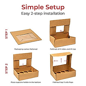Smirly Cupcake Boxes 12 Count: Disposable Cupcake Containers 12 Count, Cupcake Holder with Lid, Cupcake Carrier, Bakery Boxes with Window, Pastry Boxes, Brown Cookie Boxes with Window Long Treat Boxes