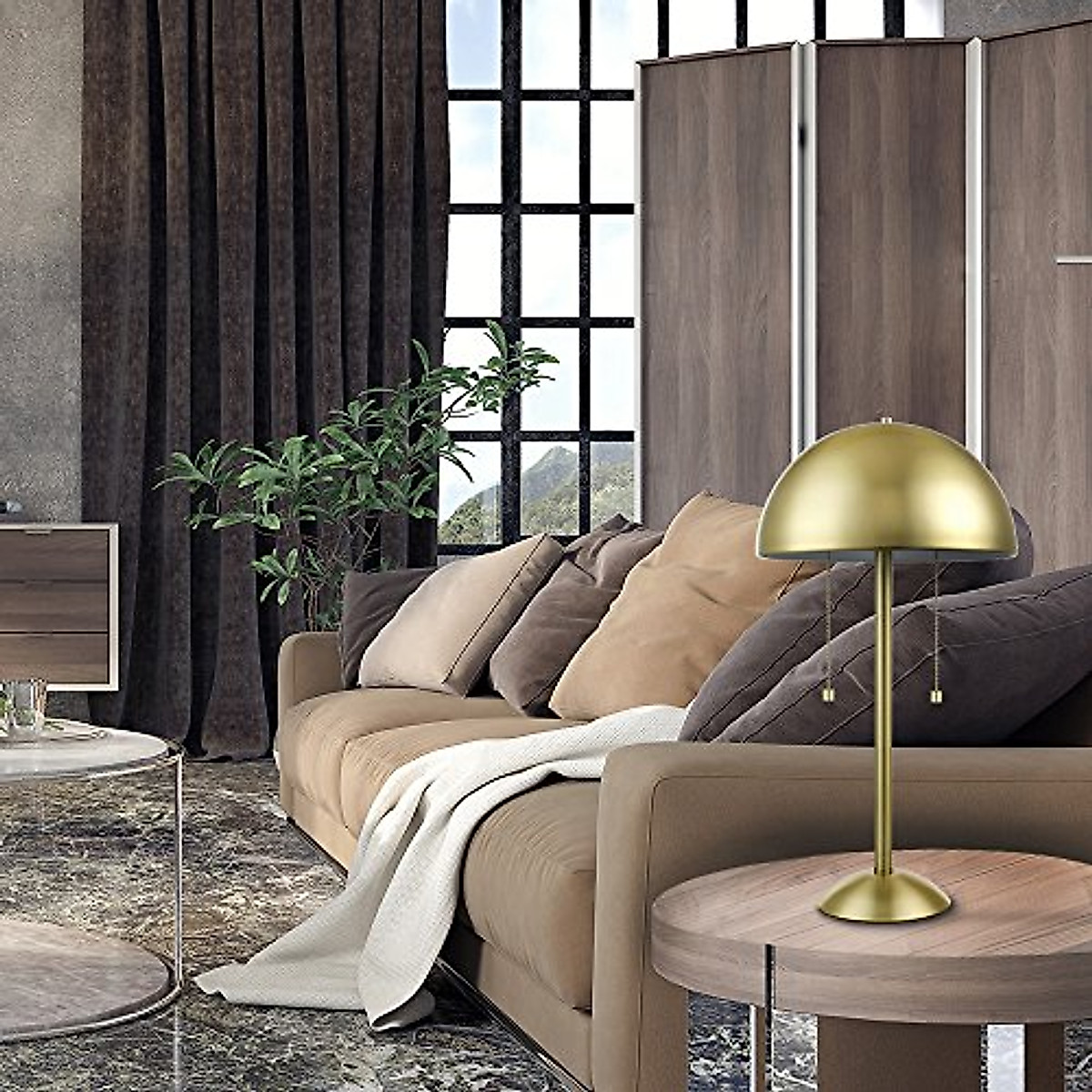 Globe Electric 12976 Haydel 21" 2-Light Table Lamp, Matte Brass, Double On/Off Pull Chain