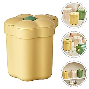 STOBOK Desktop Trash Can Mini Cute Waste Paper Basket with Lid Cartoon Flower Design Garbage Container Bin for Home Office Bedroom Nursery Room Yellow