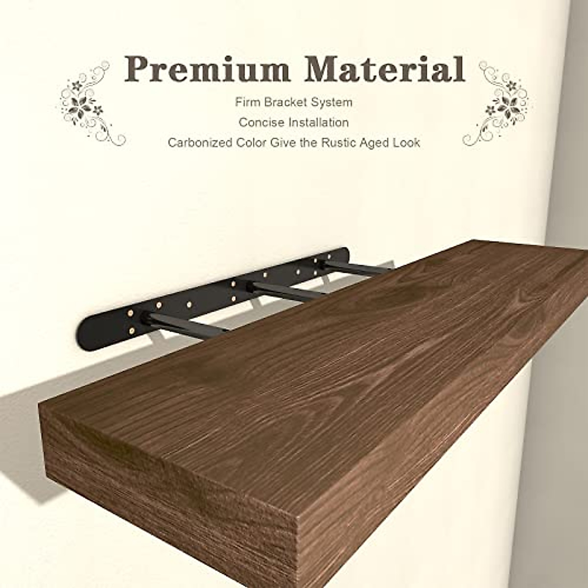 FALANZATH Floating Shelves Wall Mounted Set of 2, Rustic Wood Wall Storage Shelves for Bedroom, Living Room, Bathroom, Kitchen, Office (36 inch, Carbonized Black)