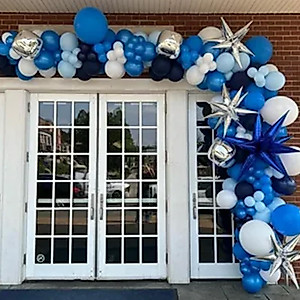 Blue Balloons Garland Arch Kit, 112 Packs Blue Mixed Balloons with Explosion Star Foil Balloons 18 12 10 5 Inch for Birthday Wedding Baby Shower Decorations Graduation Ceremony Supplies