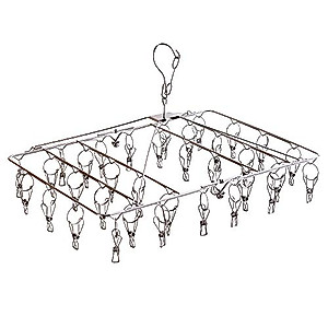 Fayleeko Clothes Drying Rack with 34 Clips, Folding Stainless Steel Drying Hanger, Baby Hangers,Clothes Hangers for Drying Socks,Drying Towels, Diapers, Bras, Baby Clothes,Underwear