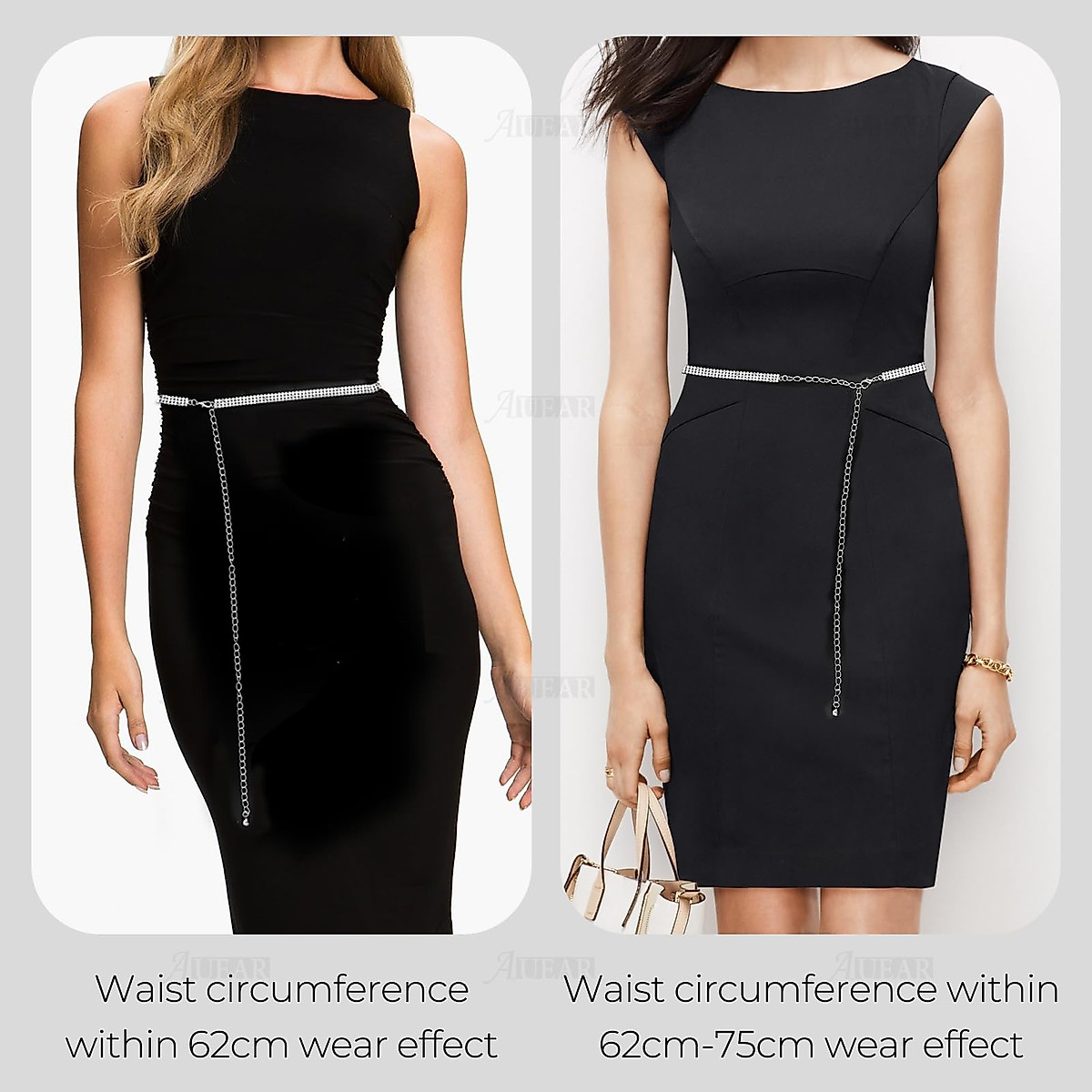 AUEAR, Fashion Silver Crystal Waist Buckle Belt Metal Chain Dress Belt Rhinestone Chain for Women Wedding Party Decor