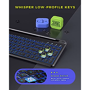 seenda Backlit Multi-Device Bluetooth Keyboard for Tablet Phone Computer - Wireless Illuminated Rechargeable Keyboard with Number Pad Connect Up to 4 Devices Compatible Mac Android iOS Windows