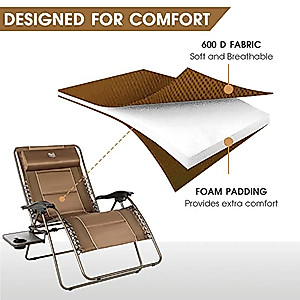 TIMBER RIDGE XXL Oversized Zero Gravity Chair, Full Padded Patio Lounger with Side Table, 33” Wide Reclining Lawn Chair, Support 500lbs (Brown)