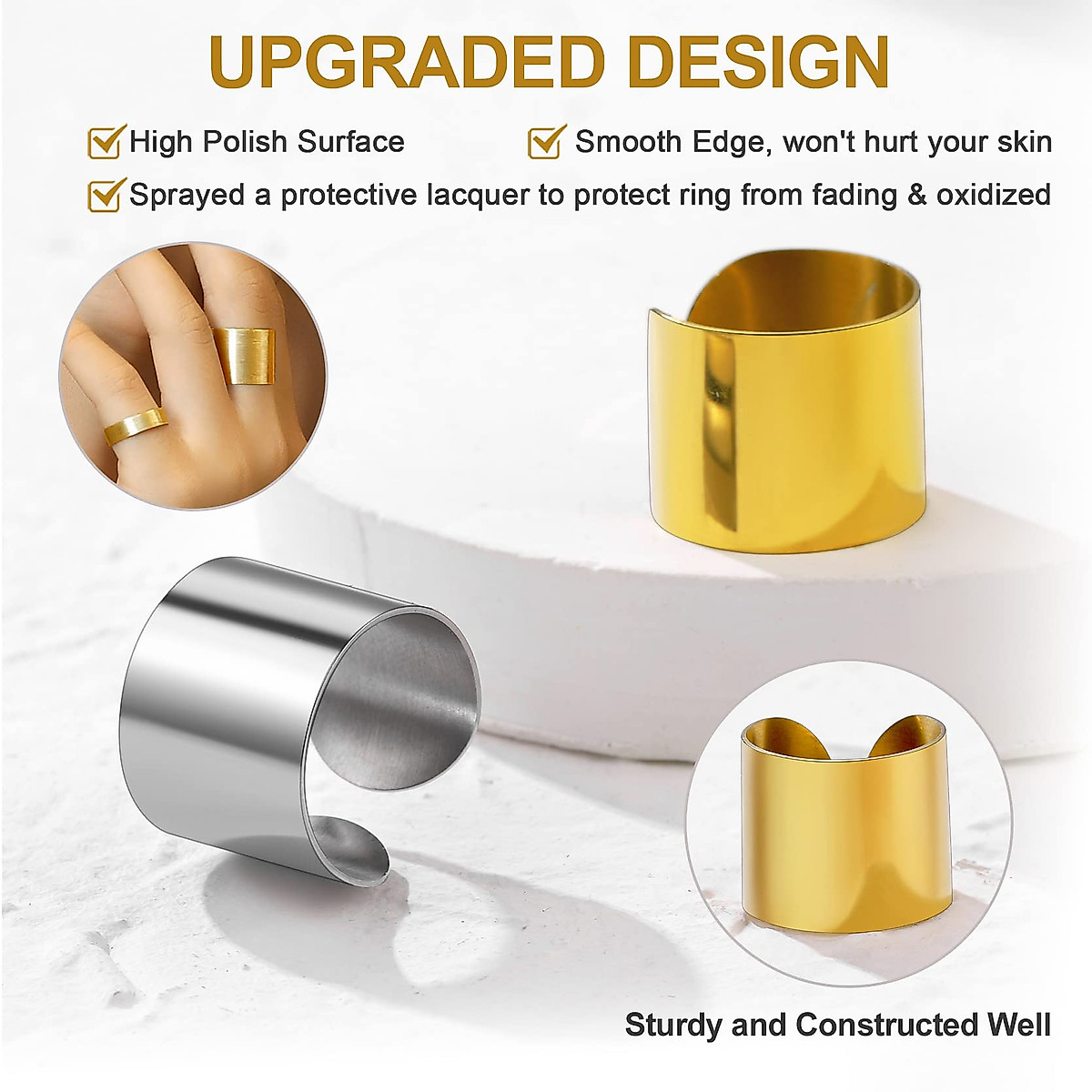 GOLDCHIC JEWELRY Gold Wide Cuff Rings for Women, Polished Statement Band For Women Thumb Ring Men Big Party Stacking Finger Rings Adjustable Plain Open Ring