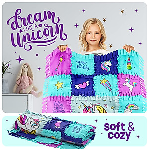 Pretty Me Unicorn Tuck N' Tie Fleece Blanket Kit - DIY Crafts for for Girls Ages 6+ Year Old - Best Arts & Craft Girl Gifts Ideas - No Sew Blanket Making Kit - Kids Crafts Gift Toys Kits