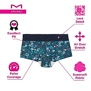 Maidenform Pack, Dream Lace Boyshorts, Cotton Panties for Women, 3-Pack, Navy/Grey Daze/Black