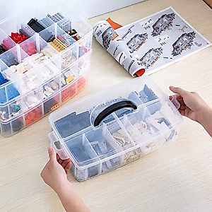 Sooyee 6-Tier Stackable Craft Organizers and Storage Box with 60 Compartments,Plastic for Toys,Dolls, Arts and Craft, Fuse Beads, Washi Tape, Rock Collection, Ribbons,Clear