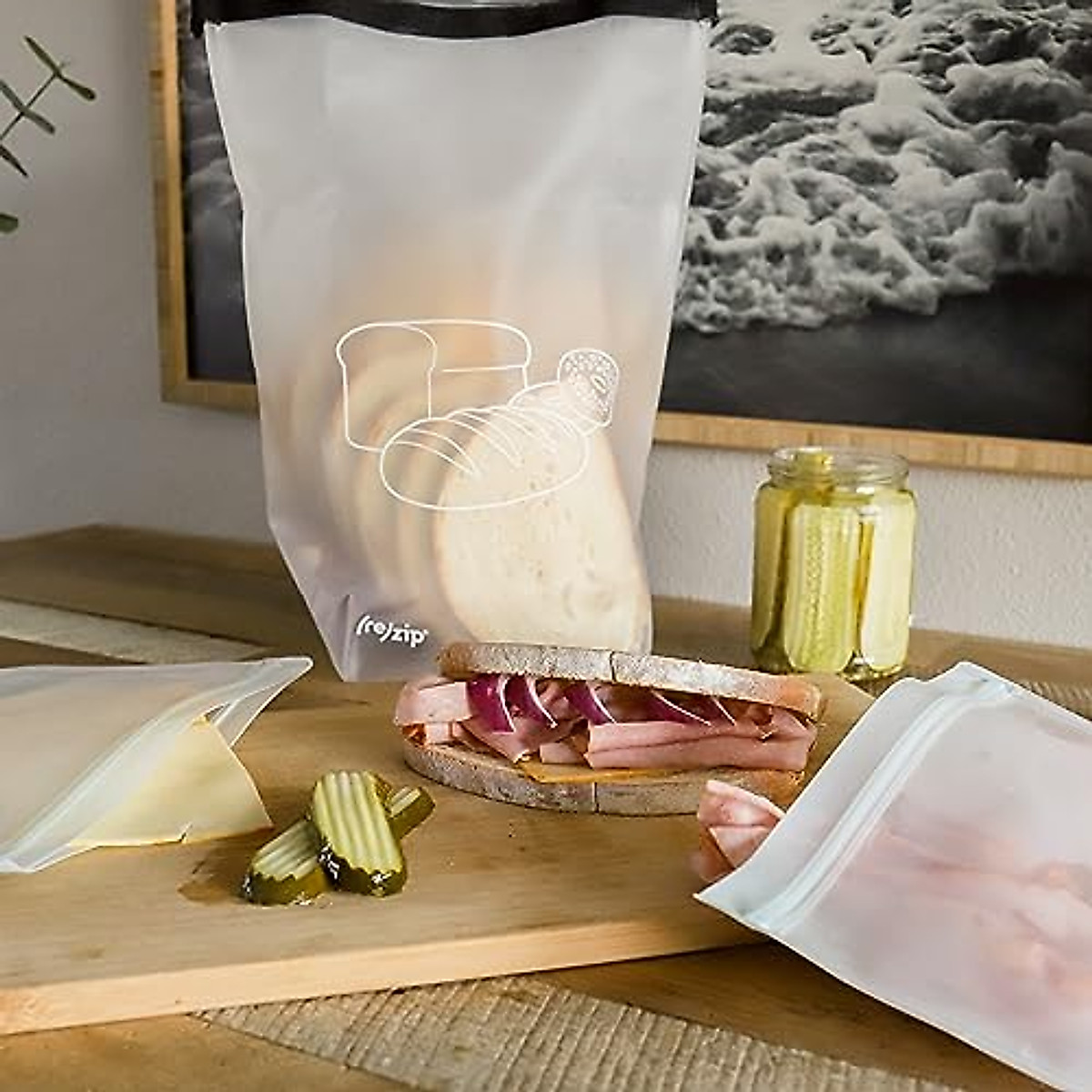 rezip 1/2 Gallon Flat Reusable Deli Bags | BPA-Free, Food Grade, Leakproof, Freezer and Dishwasher Safe | Holds 8 Cups / 64 Ounces | 4-Pack (Clear)