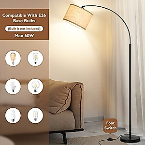 Arc Floor Lamps for Living Room, Modern Standing Lamp with Adjustable Hanging Drum Shade, 79'' Black Tall Pole Lamp with Weighted Base & Edison E26 Socket, Corner Light for Reading Bedroom Office
