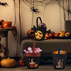IDEA FAMILY Halloween Candy Trick or Treat Goodie Bags Kids Bat Bucket Basket with Handle Large Reusable Multipurpose Canvas Tote Bag Halloween Gifts Party Favors Supplies for Kids,Black