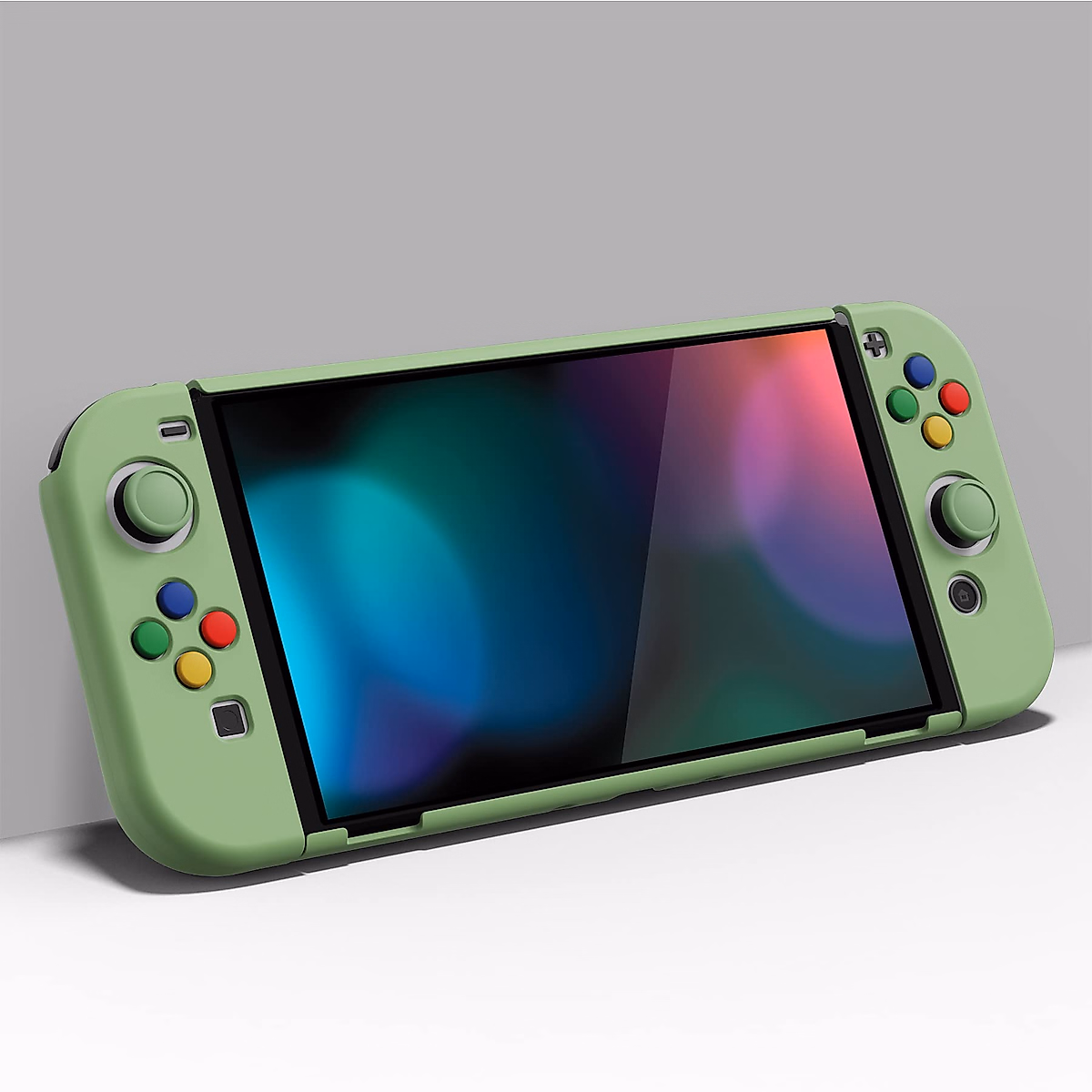 PlayVital AlterGrips Protective Slim Case for Nintendo Switch OLED, Ergonomic Grip Cover for Joycon, Dockable Hard Shell for Switch OLED w/Thumb Grip Caps & Button Caps - Matcha Green