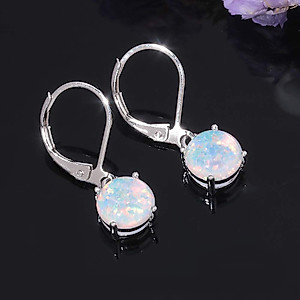 CiNily Womens Opal Dangle Earrings Rhodium Plated Leverback hypoallergenic Gemstone Drop Earrings