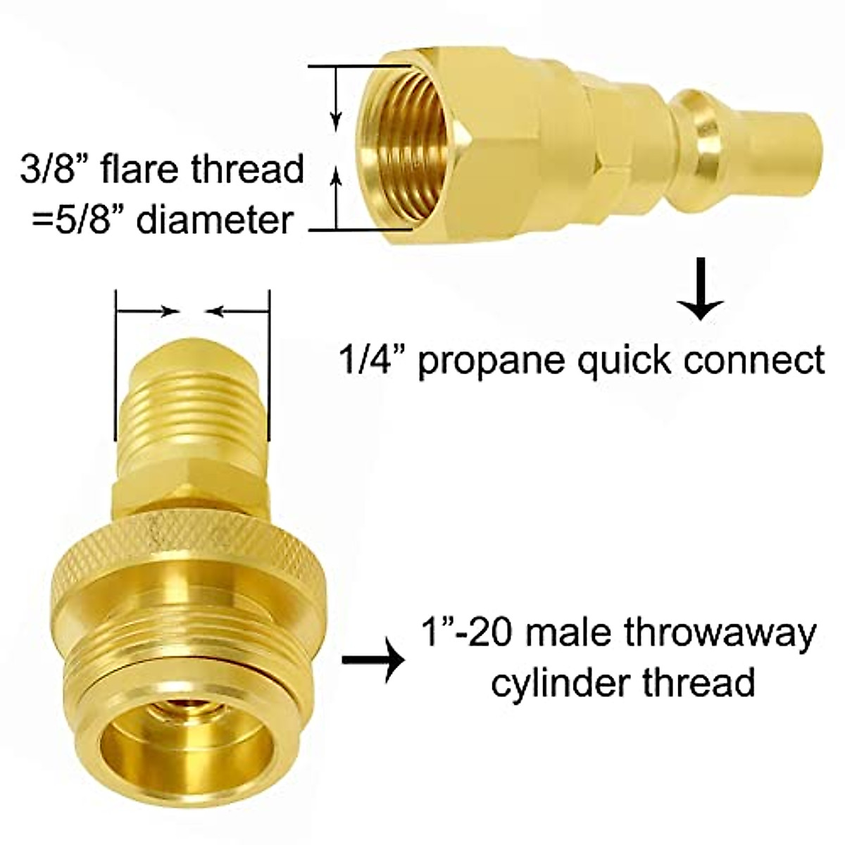 Joywayus 1LB Propane Disposal Adapter Fitting with 1/4" Quick Connect Disconnect Plug Convert and 3/8" Flare Male to 1"-20 Male Throwaway Cylinder Thread