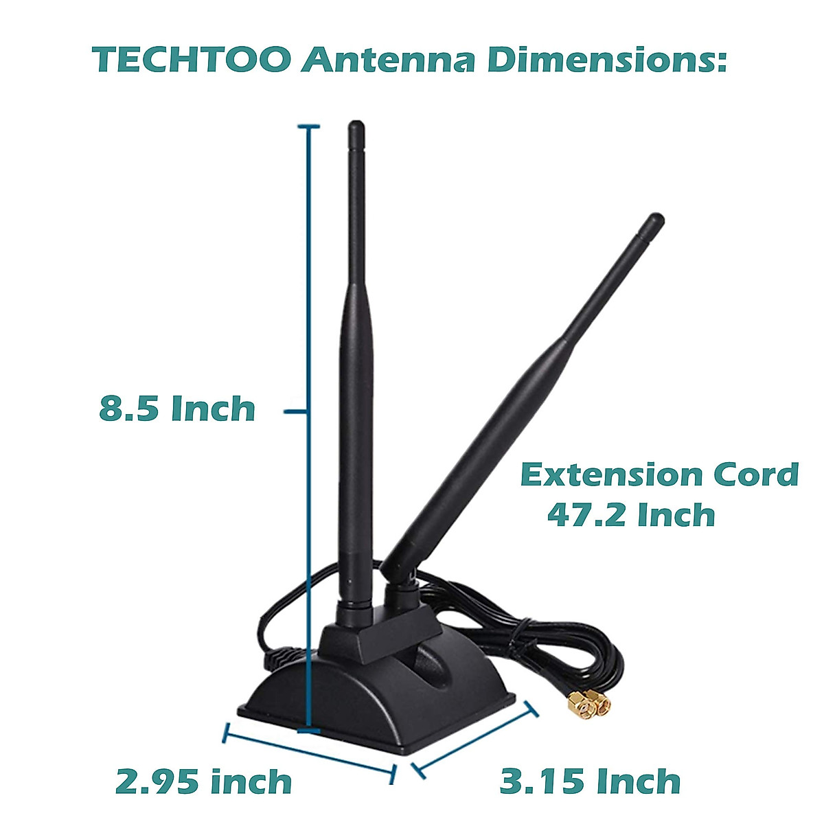 TECHTOO WiFi Antenna Dual Band 2.4GHz - 5.8GHz with RP-SMA Connector Magnetic Base for Wireless Network Router - USB Adapter - PCI PCIe Cards - Signal Booster - Access Point - Wireless Range Extender