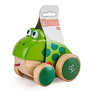 Hape Frog Pull-Along | Wooden Frog Fly Eating Pull Toddler Toy, 4.6 x 3.3 x 3.8 inches, Green