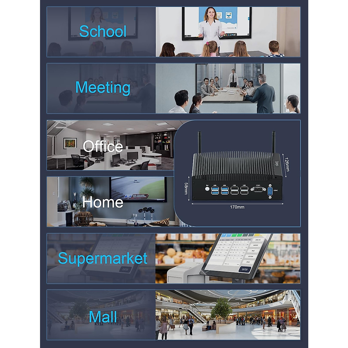 Baieyu Industrial Fanless Computer Core i5-8260U, Fanless Mini PC Preinstalled Windows 11 Pro 16GB RAM DDR4 512GB SSD, 2×HD Port, 2×RS232 COM, 4×USB 3.0, 4×USB 2.0, Auto Power On, Industrial Mini PC