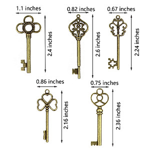 DuomiW Mixed 50 Antique Bronze Finish Skeleton Keys Rustic Key for DIY Wedding Party Decoration Favor Mini Treasure Gifts
