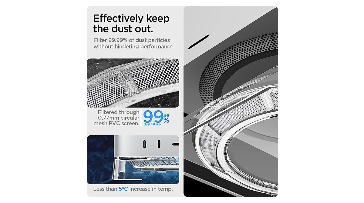 Spigen Mac Studio Stand with Air Filter – Clear Desk Mount
