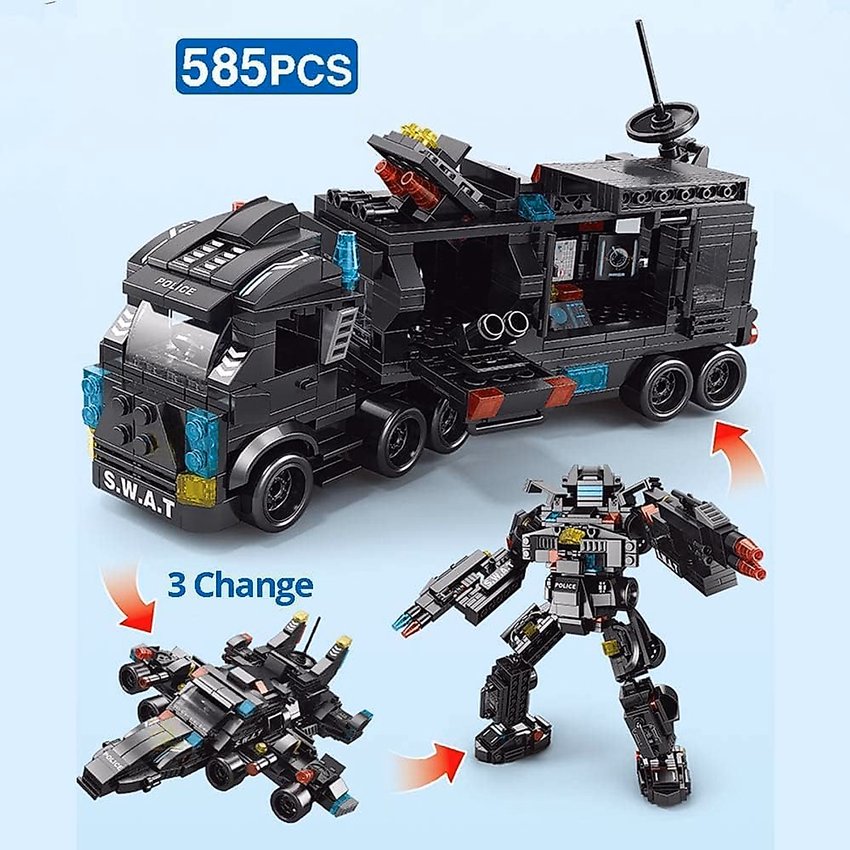 ENHANA Building Block Robot 27 in1 SWAT Police Command Truck Building Kit for Kids City Helicopter Bricks Kit Educational Toys for Boys Age 6 7 8 9 10 11 12 Years Old 585PCS