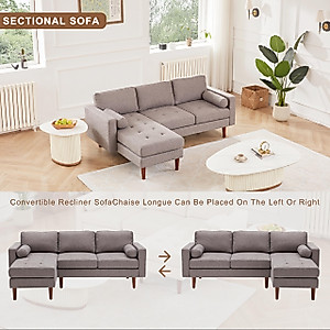 Kingfun 80" W Sectional Sofa Couch, L Shaped Couch with Reversible Chaise, Convertible Sofa Couches for Living Room, Mid Century Modern Linen with Tufted Seat Cushion for Small Space, Grey