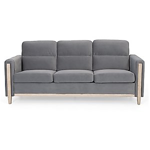 FIRLZY Comfy Three-Seater Solid Wood Sofa - Plush Cushions, Thick Backrest, Sturdy and Enduring - Ideal Couch for Living Room, Apartment, or Bedroom (Gray Velvet, 3-Seater)