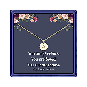 Hidepoo Dainty Disc Initial Necklaces for Women - 14K Gold Filled Disc Letter Necklace for Women Birthday Gifts Tiny Disc Initial Necklace for Women Gifts Jewelry Pendant A