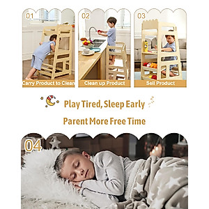 Lauon Step Stools for Kids, Adjustable Height Toddler Montessori Wooden Tower - Safe Anti-Drop Kitchen Stool Helper, Standing Tower for Bathroom & Counter