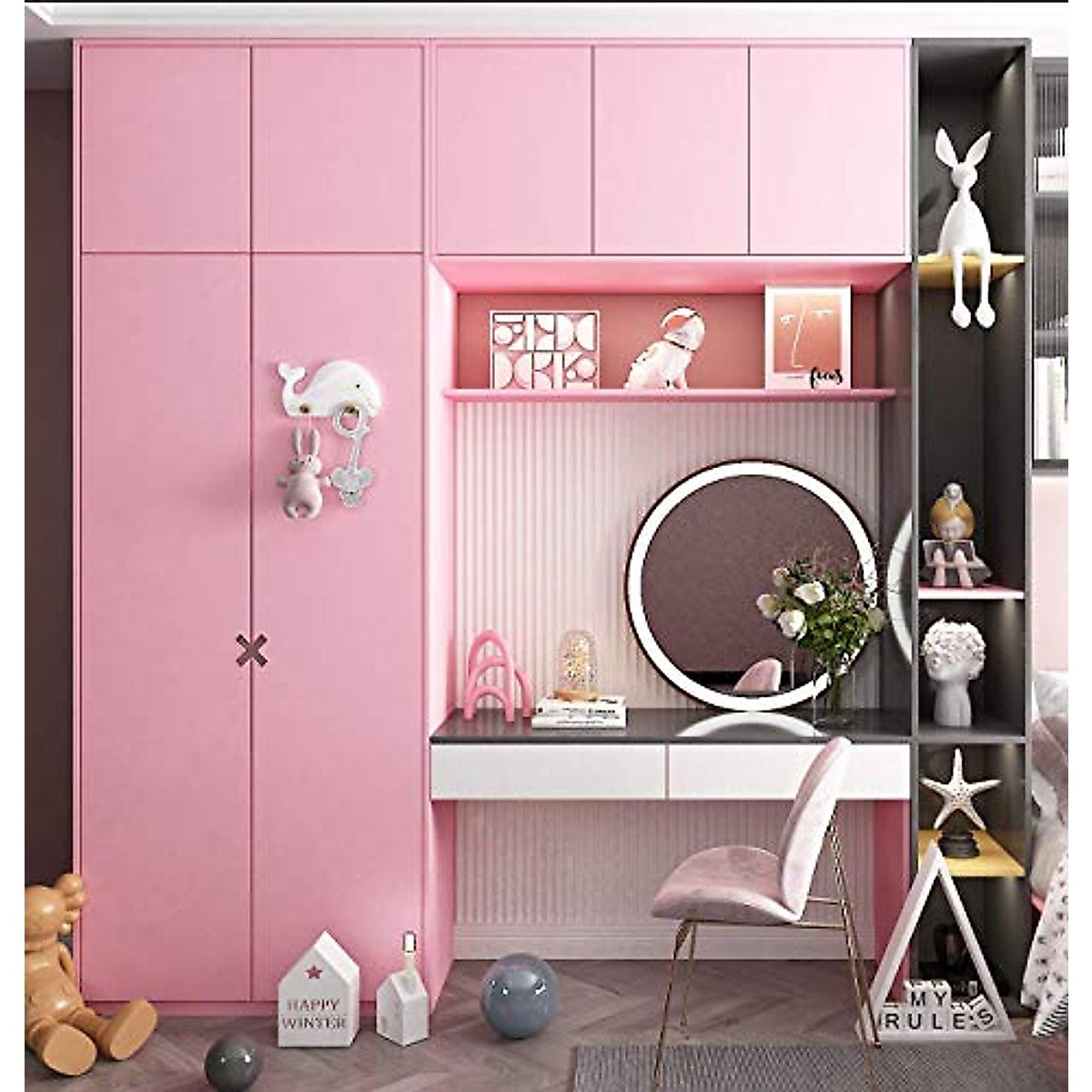FunStick Solid Pink Wallpaper Pink Peel and Stick Wallpaper Pink Contact Paper Self Adhesive Thick Removable Wall Paper Roll for Girls Bedroom Nursery Walls Cabinet Drawers Kids Vanity Desk 12" x 200"