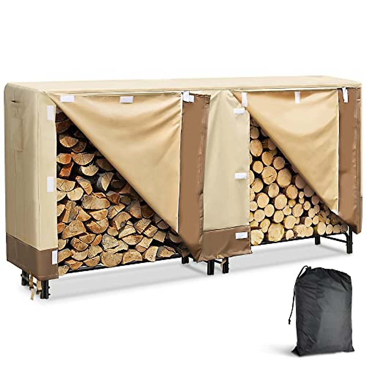 dnswez 8ft Firewood Rack Cover, 600D Oxford Heavy Duty, Weatherproof & Waterproof with Black Storage Bag - Indoor/Outdoor Protection (96" L x 24" W x 42" H)