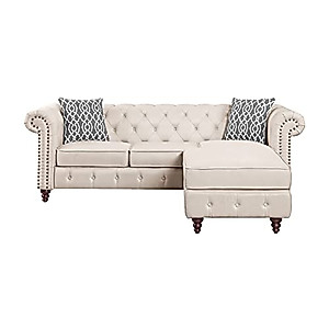Acme Furniture Linen Upholstered Sectional Sofa with 2 Pillows, Beige