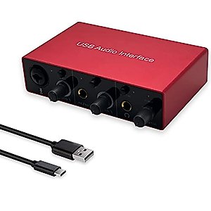 Audio Interface USB Audio Interface with Mic Preamplifier USB Audio Mixer Recorder with 48V Phantom Power, 24 Bit, Support Tablet, Computers and Other Equipment Recording （NO DAW Software included）