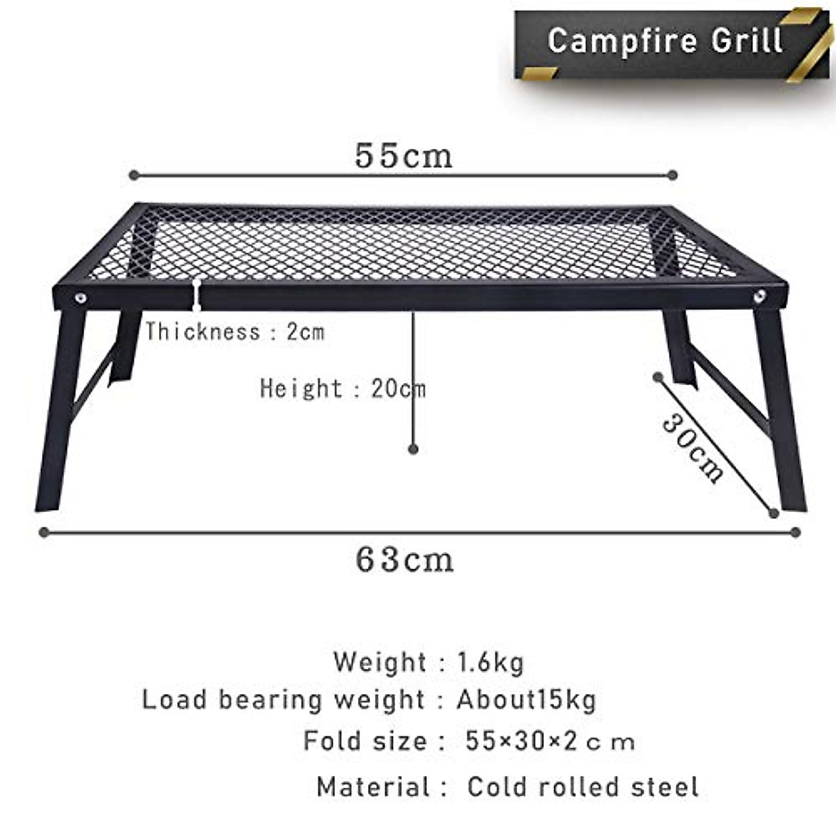 Hikeman Folding Campfire Grill Heavy Duty Camping Cooking Grate Over Fire Pit,Portable Outdoor Camp Grill Rack for Picnic BBQ Frying (55cm x 30cm)