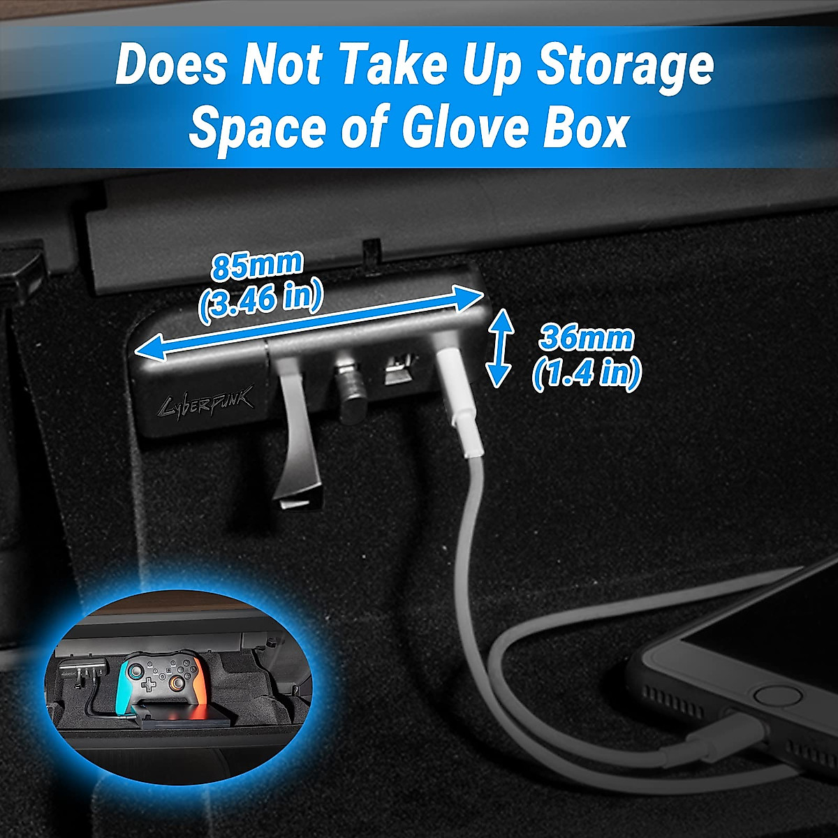 Klutchtech 2021 2022 2023 2024 Model 3/Y Glove Box USB Hub, 4-in-1 USB Hub Glove Box Dash Cam Flash Drive Docking Station Compatible with Model Y Model 3 Accessories -Convex