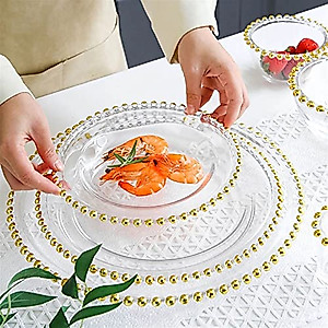 KOWMcp Dinner Plates Western Food Plate Gold Bead Plate Glass Disc (Color : 2)