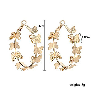 Butterfly Hoop Earrings Large Big Gold Monarch Butterfly Earrings Statement Fashion Retro Earrings Jewerly Gift for Women Girls-A silver