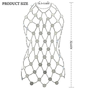 Yovic Boho Silver Body Chain Sexy Sequins Bra Chains Bikini Dress Chest Chain Harness Halter Backless Top Rave Nightclub Party Body Jewelry for Women and Girls(D)