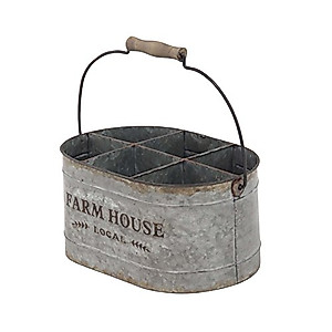 Deco 79 Metal Galvanized Farm House 6 Bottle Wine Holder, 13" x 9" x 7", Gray