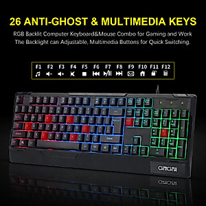 Gaming Keyboard and Mouse,CHONCHOW Full Size Computer Keyboard RGB Backlit USB Wired Keyboards&Gaming Mouse 3200DPI&Mousepad 3in1 for PC Laptop Desktop PS4 Xbox