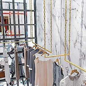 Ethemiable 2 Pcs Creative Adjustable Height Clothing Storage Chain Garment Rack, Wedding Dress Hanging Rack, Boutique Clothes Store Display Shelf, Bathroom Organization Towel Rack (Gold, 36" L)