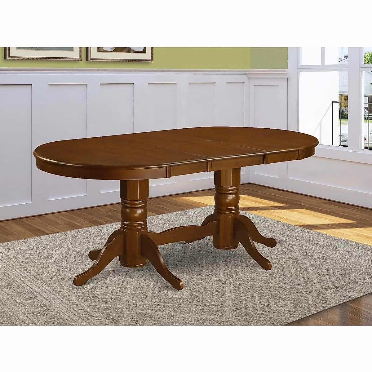 East West Furniture VAT-ESP-TP Vancouver Dining Room Table - an Oval kitchen Table Top with Butterfly Leaf & Double Pedestal Base, 40x76 Inch, Espresso