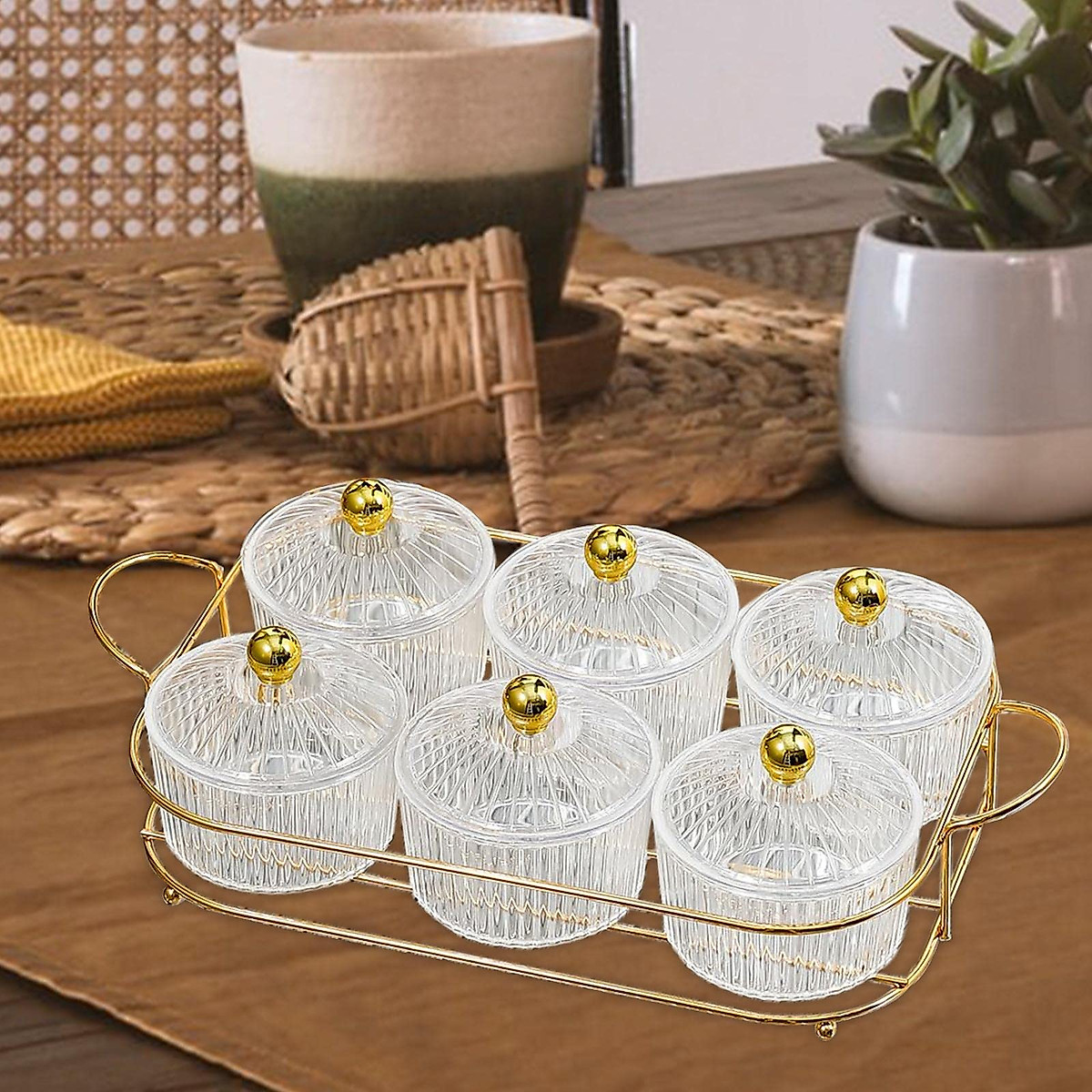 Light Luxury Nut and Candy Serving Tray Serving Container with Holder Food Storage Preserved Tray Dried Fruit Salad Plate for Candies Picnic, Clear 6 Bowls