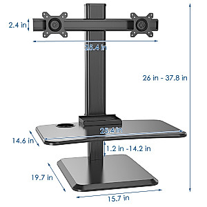 Dual Monitor Desk Converter, Adjustable Standing Desk Converter, Standing Desk Workstation with VESA Mount, Black