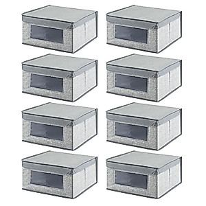 mDesign Medium Fabric Stackable Closet Storage Organizer Box with Front Window/Lid for Bedroom, Office, Mudroom Organization, Hold Clothes, Blankets, Linens, Lido Collection, 8 Pack, Gray