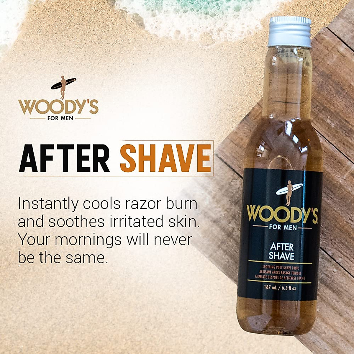 Woody's Aftershave, Soothing Post-Shave Tonic for Men With Aloe Vera, Calendula, Chamomile, and Monoi Oils, 6.3 Fl Oz
