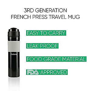 Sisitano 2in1 Travel French Press Coffee Maker, Portable 11.8 oz Tumbler Coffee French Press for Ground Coffee & Tea Leaves; Iced Coffee, Cold Brew Tea, Coffee Mug for Trips, Camping, Work & School